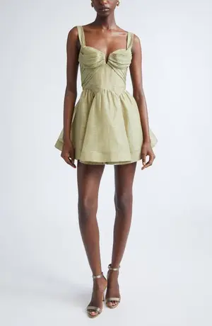 Zimmermann Rebellion Draped Linen & Silk Fit & Flare Minidress - Palm