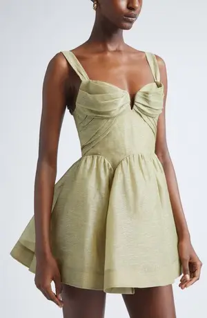 Zimmermann Rebellion Draped Linen & Silk Fit & Flare Minidress - Palm