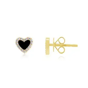THE LOVERY Diamond Halo Heart Stud Earrings - Onyx