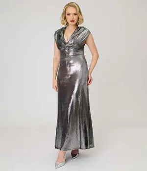 Unique Vintage Hooded Maxi Dress - Silver Solid