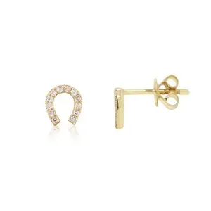 THE LOVERY FINE JEWELRY Mini Diamond Horseshoe Stud Earrings - Yellow Gold
