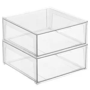 MDESIGN Plastic Stacking Closet Storage Organizer Bin With Drawer, 2 Pack
