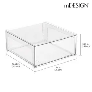 MDESIGN Plastic Stacking Closet Storage Organizer Bin With Drawer, 2 Pack