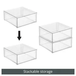 MDESIGN Plastic Stacking Closet Storage Organizer Bin With Drawer, 2 Pack