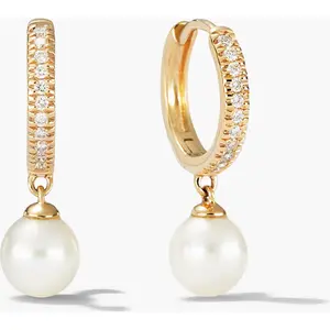 Mejuri Pave Diamond And Pearl Huggie Earrings - Gold/diamond/pearl