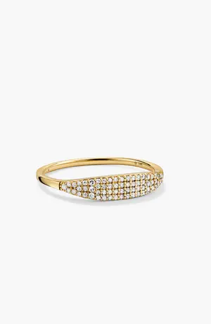 Mejuri Pavé Diamond Slim Signet Ring - Yellow Gold