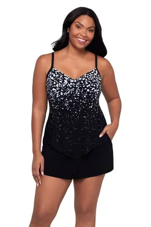 TRIMSHAPER Hank Control Swim Romper With Pockets Confetti Dot Ombre