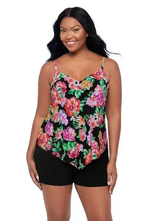 TRIMSHAPER Hank Control Swim Romper With Pockets Desert Flora