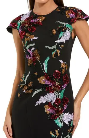 Mac Duggal Crepe Mermaid Gown With Floral Embroidery