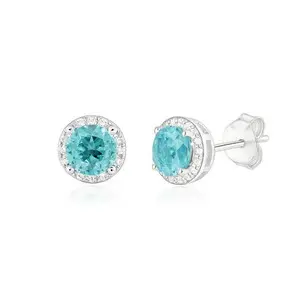 DONATELLO GIAN Sterling Silver Halo Stud Earrings - Light Blue
