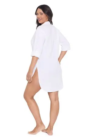 TRIMSHAPER Button-down High-low Beach Shirt Coverup - White
