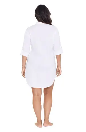 TRIMSHAPER Button-down High-low Beach Shirt Coverup - White