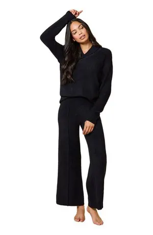 SOFTIES Ultra-marshmallow Shawl Collar With Pintuck Pant - Black