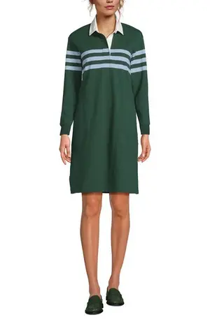 LANDS' END Rugby Shirt Dress - Norway Spruce Stripe