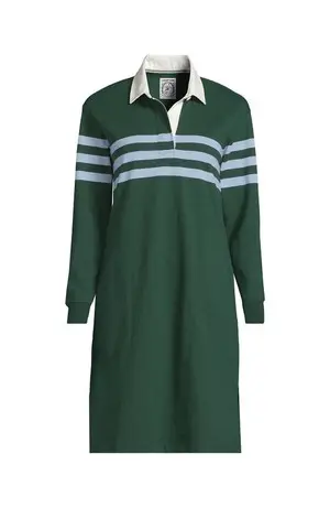LANDS' END Rugby Shirt Dress - Norway Spruce Stripe