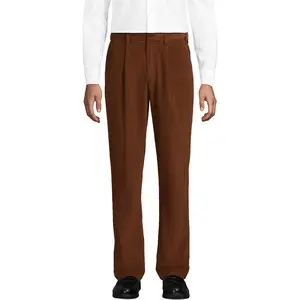 LANDS' END Corduroy Comfort Waist Classic Fit Pleated Front Pant - Rich Ginger Brown