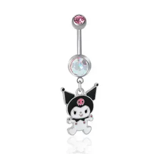 HELLO KITTY Kuromi Stainless Steel Dangle Belly Button Ring - Silver/ Black/ White
