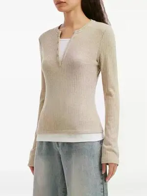 B+AB Buttoned Ribbed Top - Neutrals