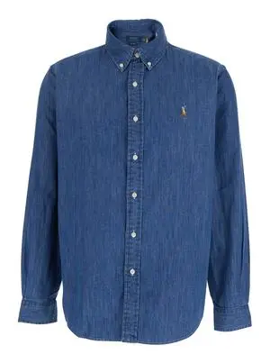 Ralph Lauren Custom Fit' Shirt With Pony Embroidery On The Front In Denim