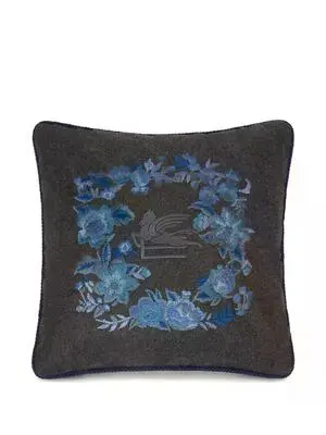 Etro Embroidered Floral Cushion - Grey