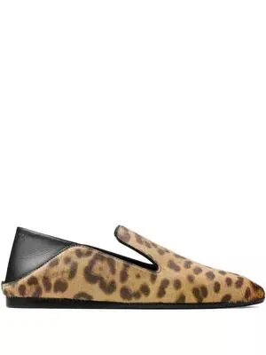 JIMMY CHOO Leopard Print Smoking Slippers - Neutrals