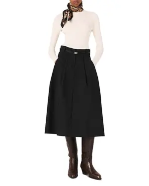 Maje Jadine Belted Midi Skirt