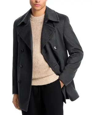 BOSS Hyde Wool And Cashmere Pea Coat - Medium Grey
