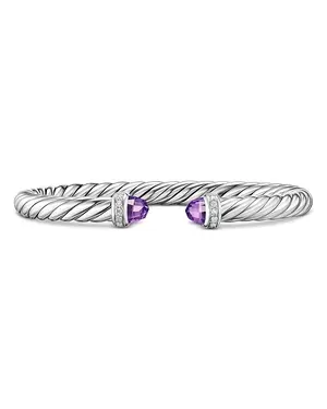 David Yurman Cable Flex Bracelet In Sterling Silver With Amethyst And Diamonds - Purple/silver