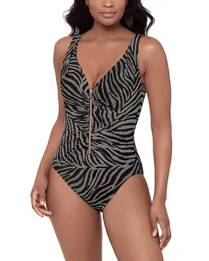 Miraclesuit Zirconic Zipt One Piece Swimsuit - Black/white