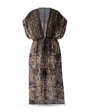 Miraclesuit Lets Be Fronds Swim Cover-up Kimono - Black/multi