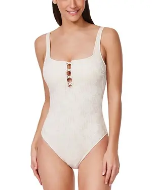 GOTTEX Floral Square Neck One-piece Swimsuit - Cream