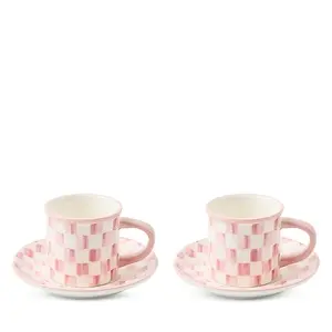 MACKENZIE-CHILDS Courtly Flower Market Stoneware Espresso Cup & Saucer, Set Of 2 - Rosy Check
