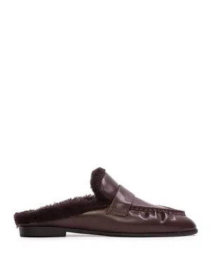 BLACK SUEDE STUDIO Classic Shearling Mule Loafers - Chocolate