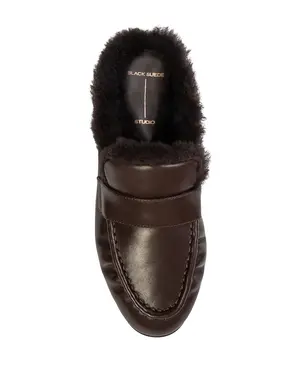 BLACK SUEDE STUDIO Classic Shearling Mule Loafers - Chocolate