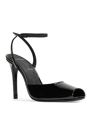 BLACK SUEDE STUDIO Square Toe Leather Sandals - Black