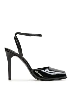 BLACK SUEDE STUDIO Square Toe Leather Sandals - Black