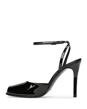 BLACK SUEDE STUDIO Square Toe Leather Sandals - Black
