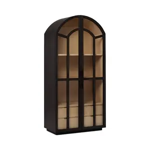 INTERLUDE HOME Claudine Glass Door Cabinet - Coffee Oak