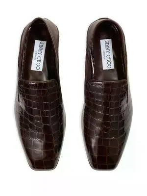 JIMMY CHOO Eliot Crocodile-embossed Leather Slippers - Brown