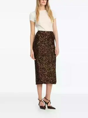 ROTATE BY BIRGER CHRISTENSEN Sequin-embellished Midi Pencil Skirt - Brown