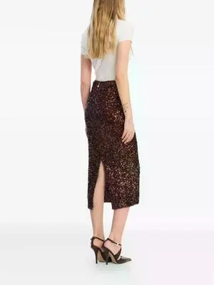 ROTATE BY BIRGER CHRISTENSEN Sequin-embellished Midi Pencil Skirt - Brown