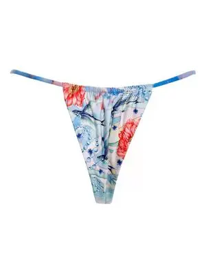 Agua Bendita Crystal-embellished Floral Bikini Bottom - Blue