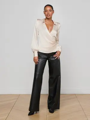L'Agence Bernice Satin Wrap Blouse Top