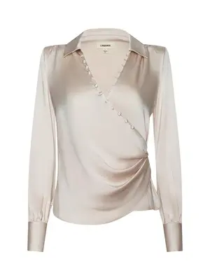 L'Agence Bernice Satin Wrap Blouse Top