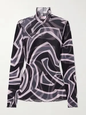 Emilio Pucci Printed Tulle Turtleneck Top
