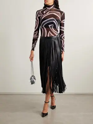 Emilio Pucci Printed Tulle Turtleneck Top