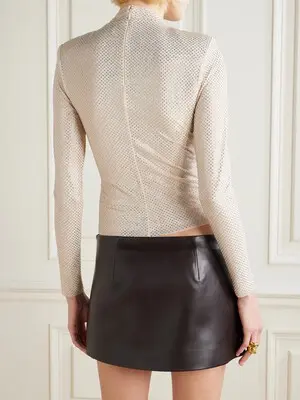 SELF-PORTRAIT Ruched Crystal-embellished Jersey Blouse - Neutrals