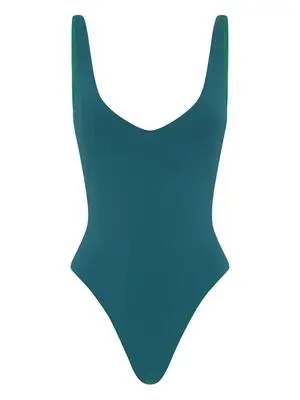 Bond Eye V-neck Swimsuit With Contrast Straps - Blue