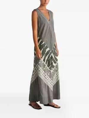 PEARL & CAVIAR Patterned V-neck Maxi Dress