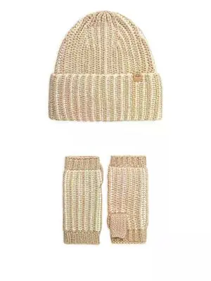 UGG Ribbed Logo-patch Beanie Set - Neutrals